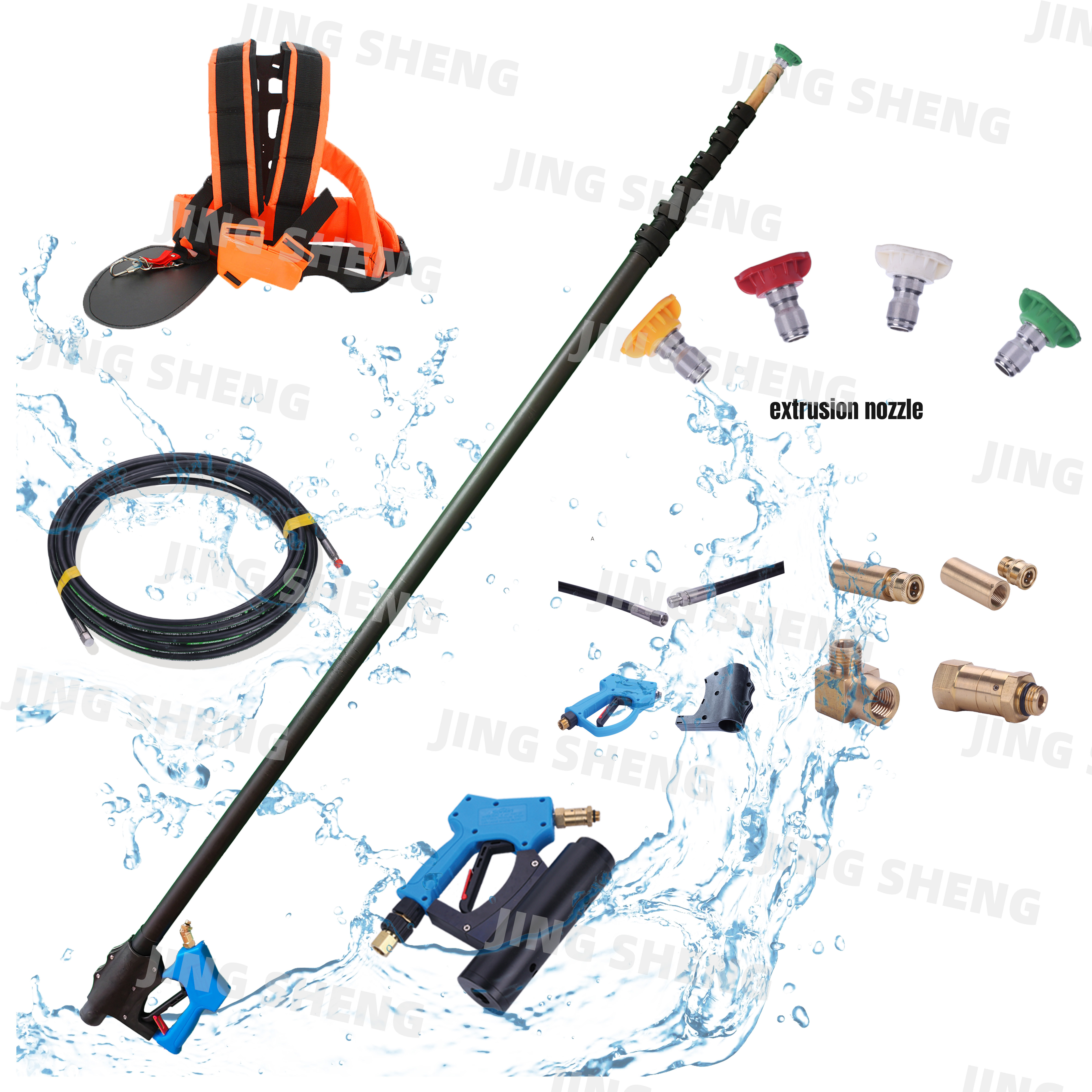 33ft Carbon Fiber Telescopic High Pressure Pole 4000 psi Maximum ...