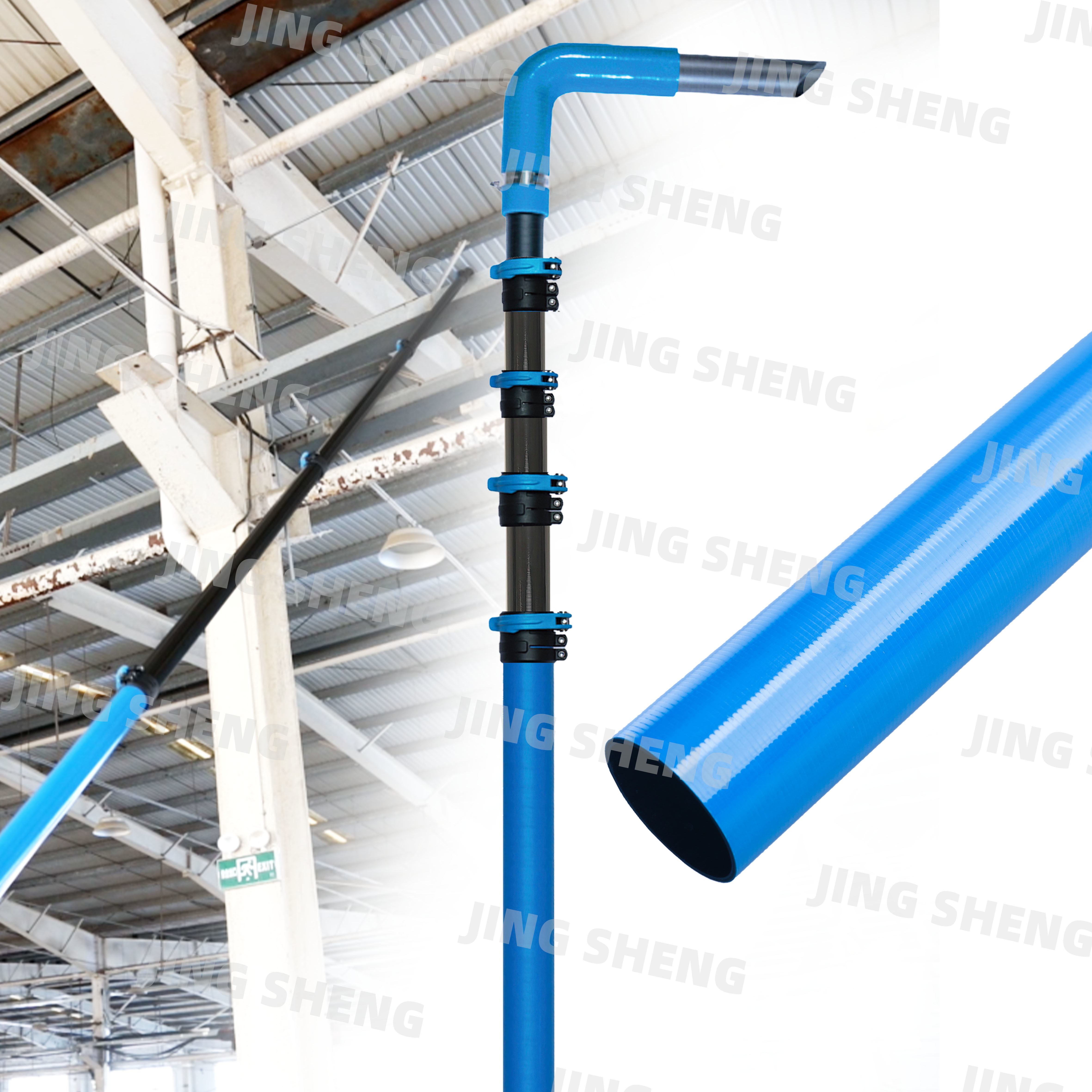 50ft Blue Fiberglass Surface Carbon Fiber Telescopic Gutter Vacuum Pole ...